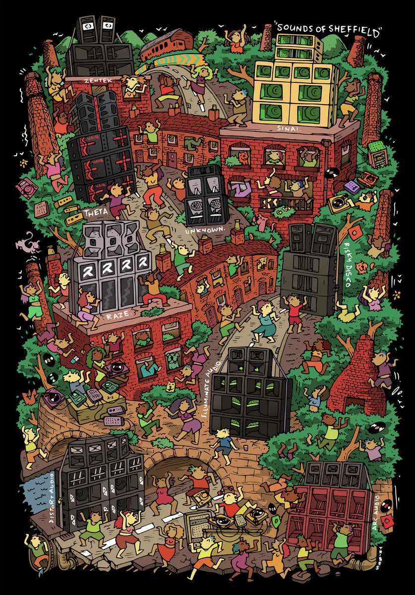 Sounds of Sheffield Tee - Black / Colour Print | Raze Sound System