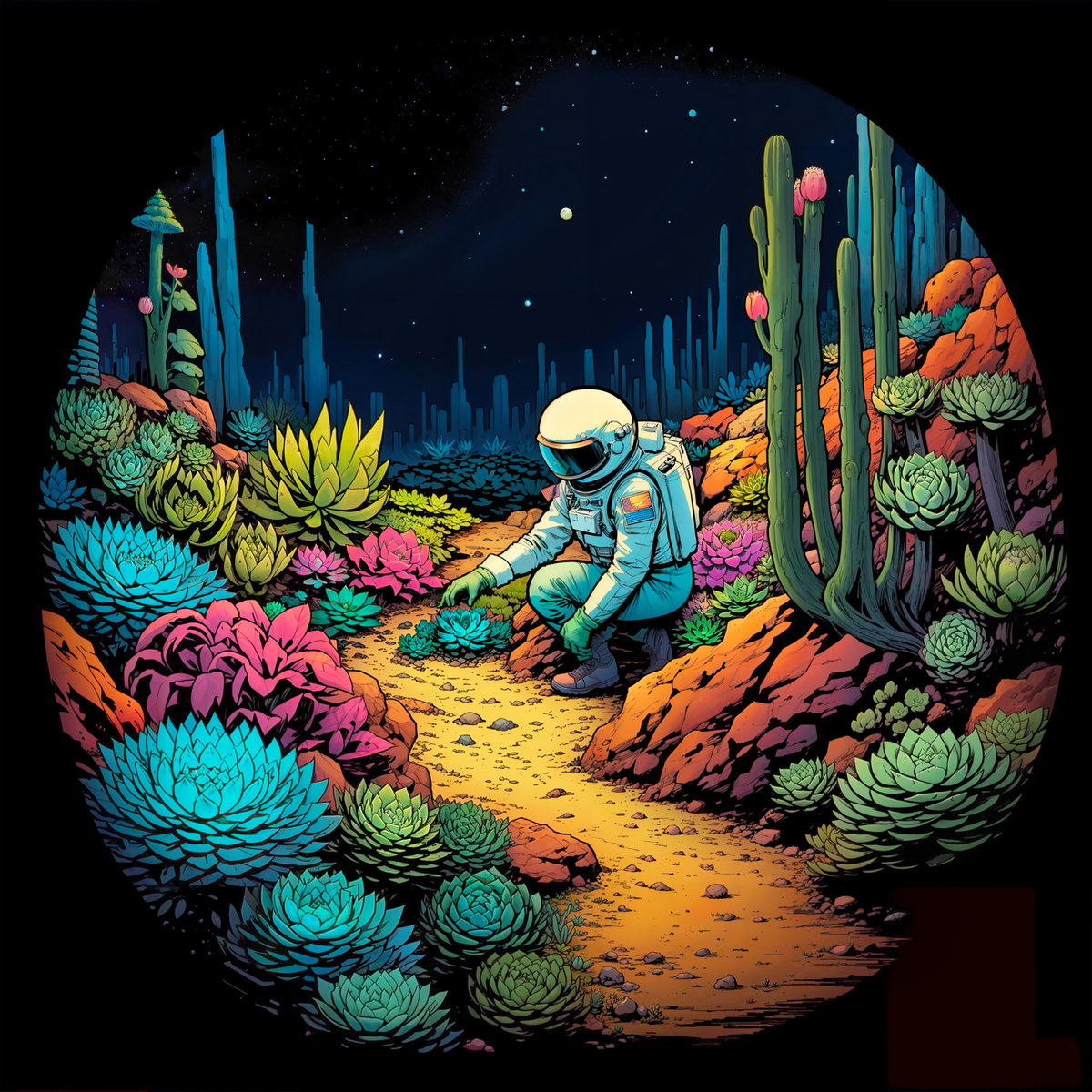 Cosmic Garden Oasis: Comic Book Illustration T-Shirt, Astronaut ...
