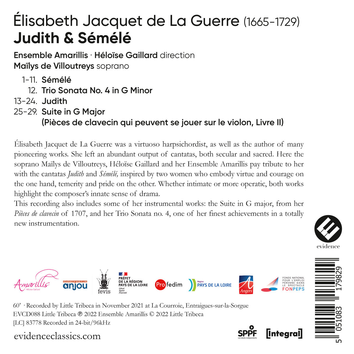 Élisabeth Jacquet de La Guerre: Judith & Sémélé | Ensemble Amarillis ...
