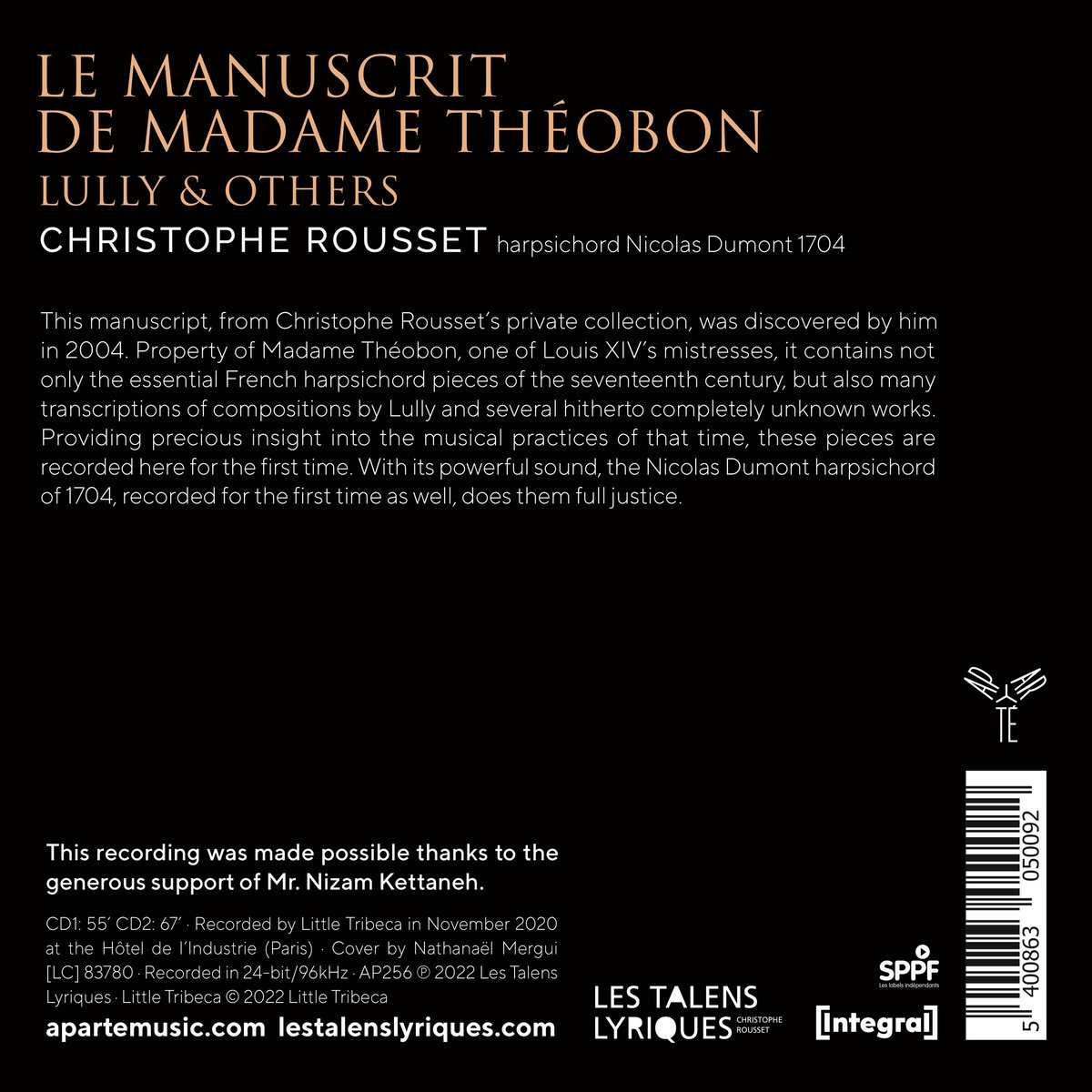 Le Manuscrit de Madame Théobon | Christophe Rousset | Les Talens ...