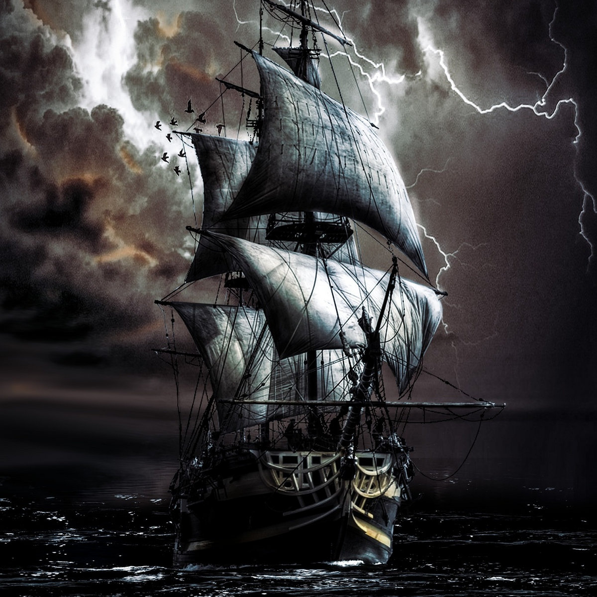 Thunderstorm, Storm on the Ocean, Pirate Ship in the Storm on the Ocean ...