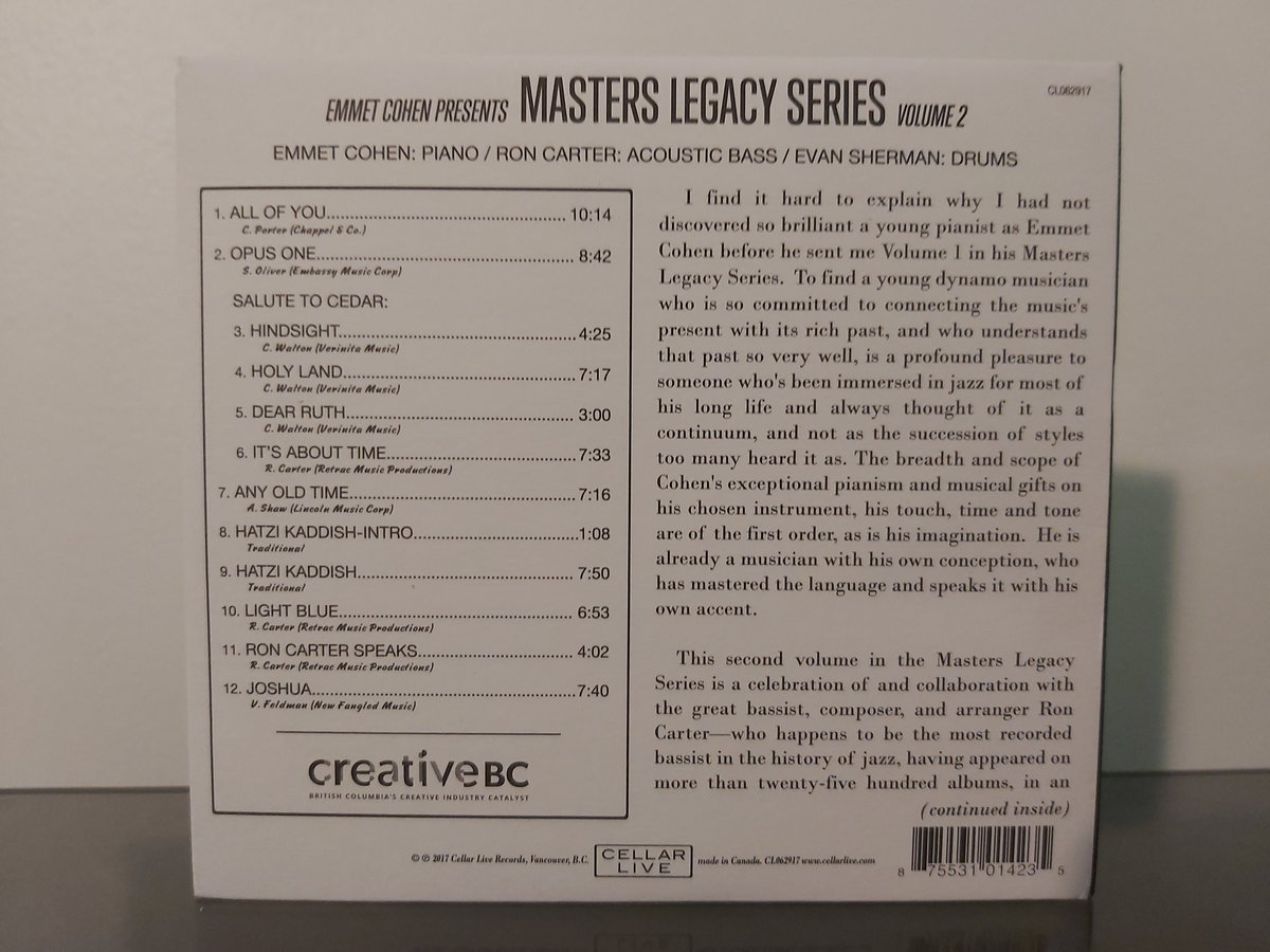 Masters Legacy Series Volume 2 Ron Carter Emmet Cohen Trio