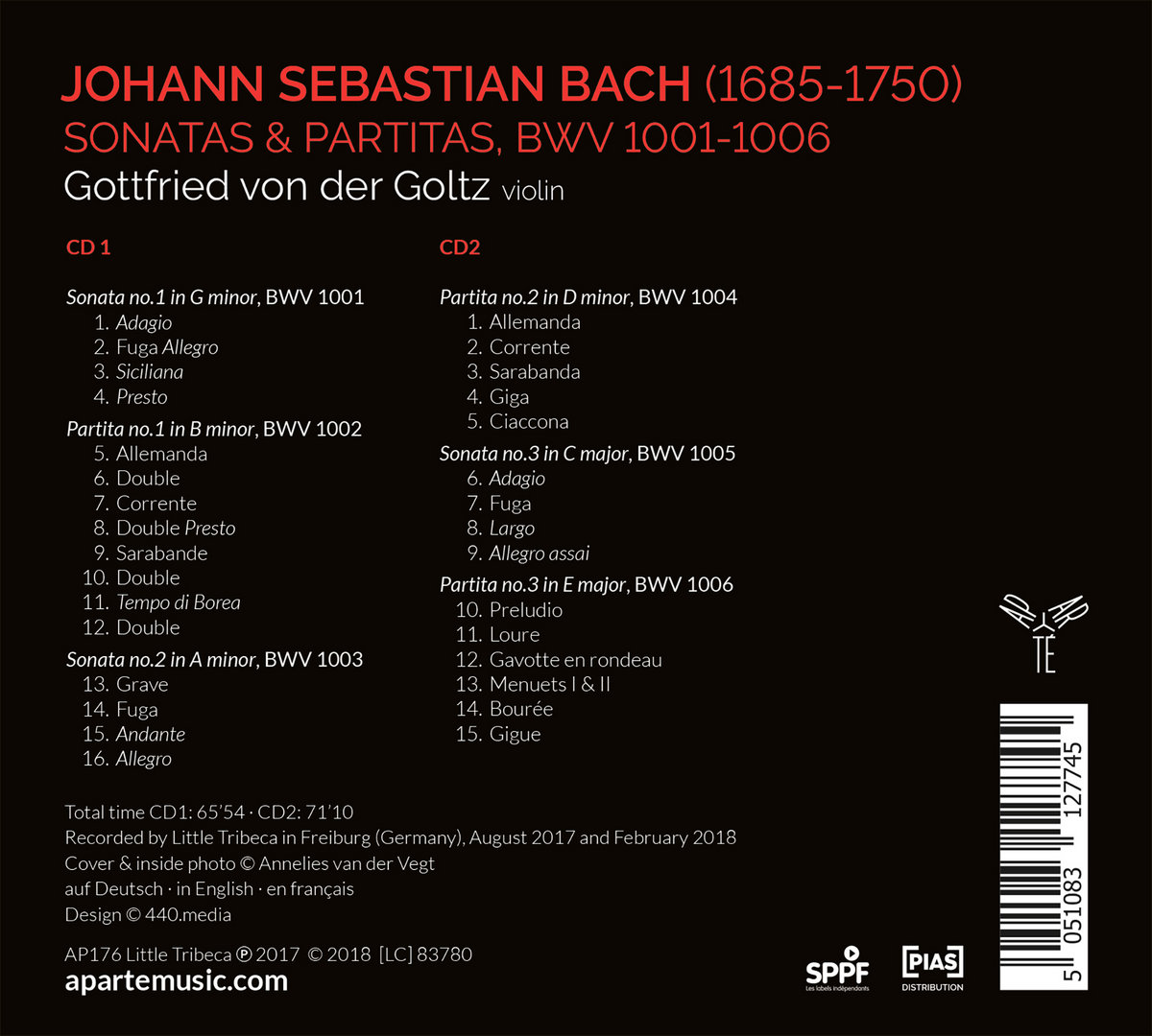 J.S. Bach : Sonatas & Partitas for solo violin | Gottfried von der ...