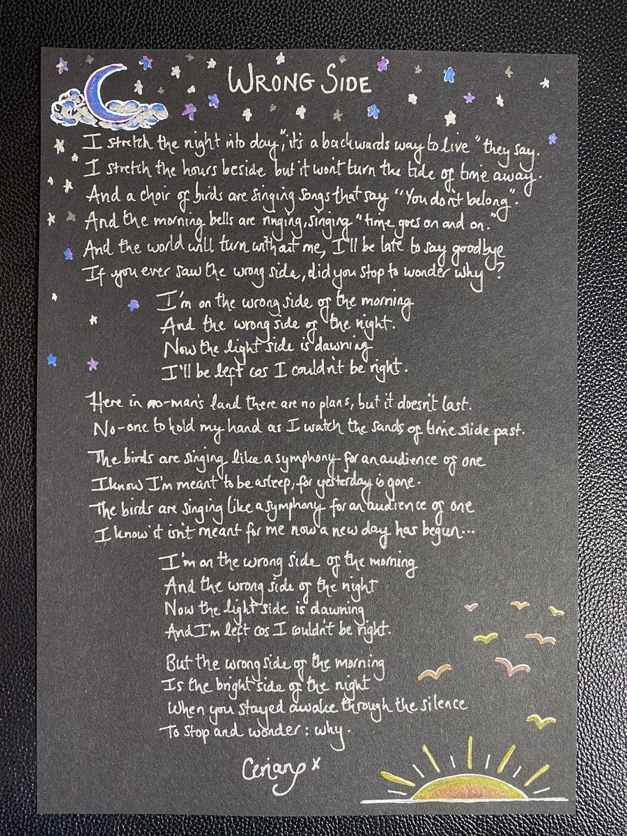 "Wrong Side" Lyric Art Sheets - Handwritten (Limited Edition) | Cerian