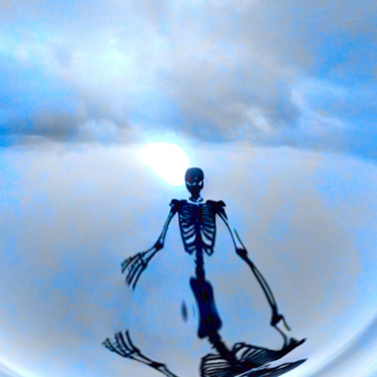 Ethereal Melodies of Desolation | Neon Water Skeleton