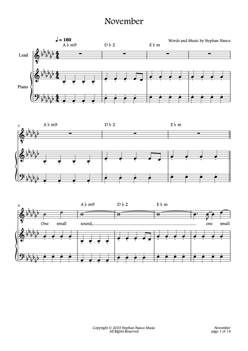 November Sheet Music (Piano/Vocal/Chords) PDF | Sparkbird