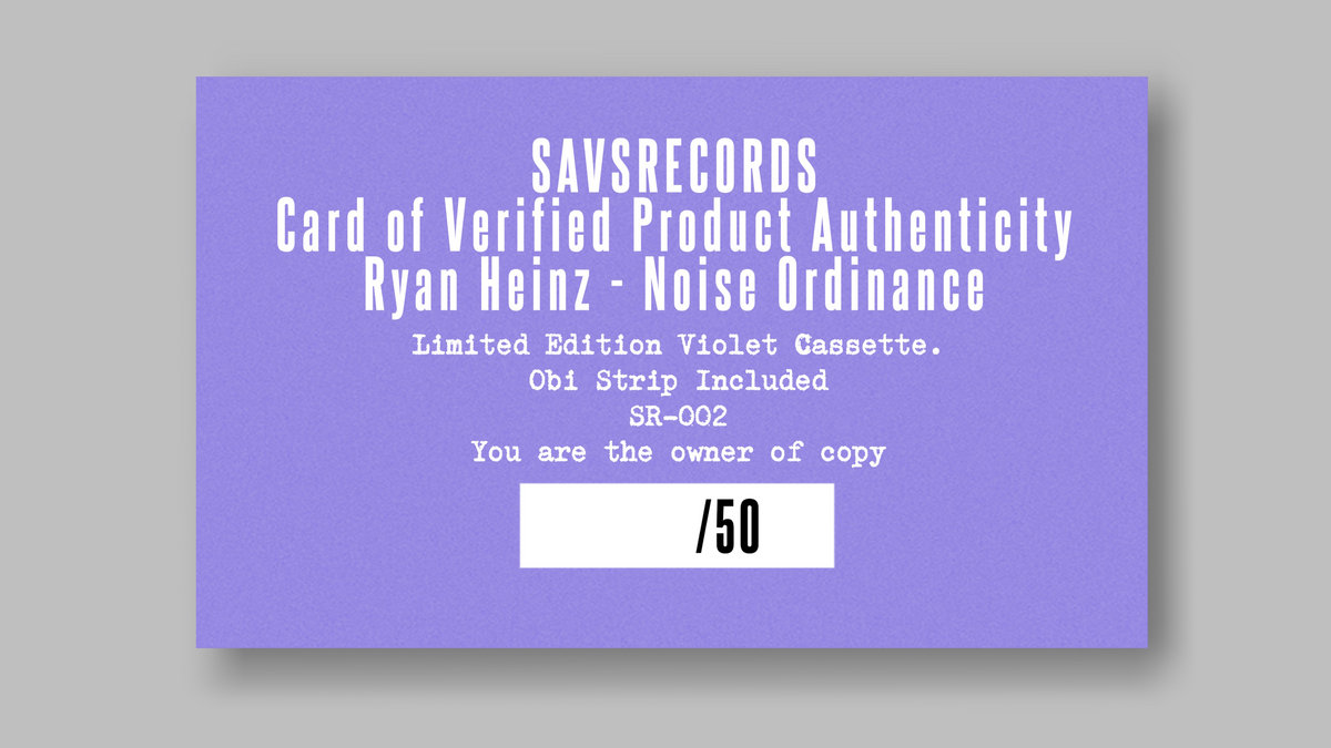 Noise Ordinance | Ryan Heinz | SAVSRECORDS
