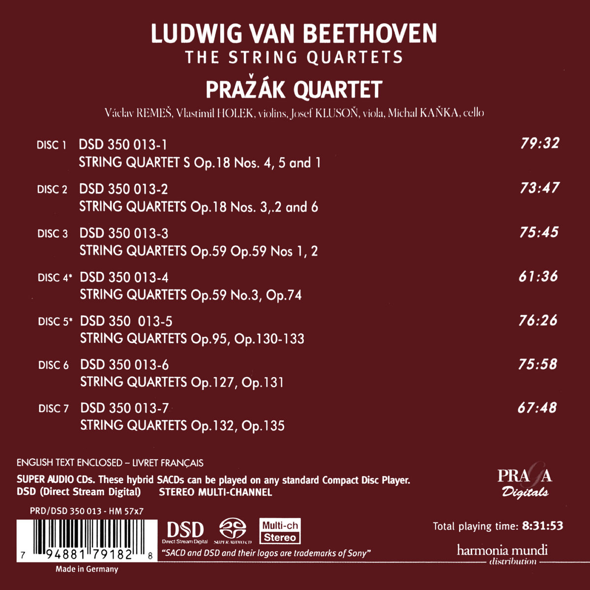 Ludwig Van Beethoven: The complete string quartets | Prazak Quartet