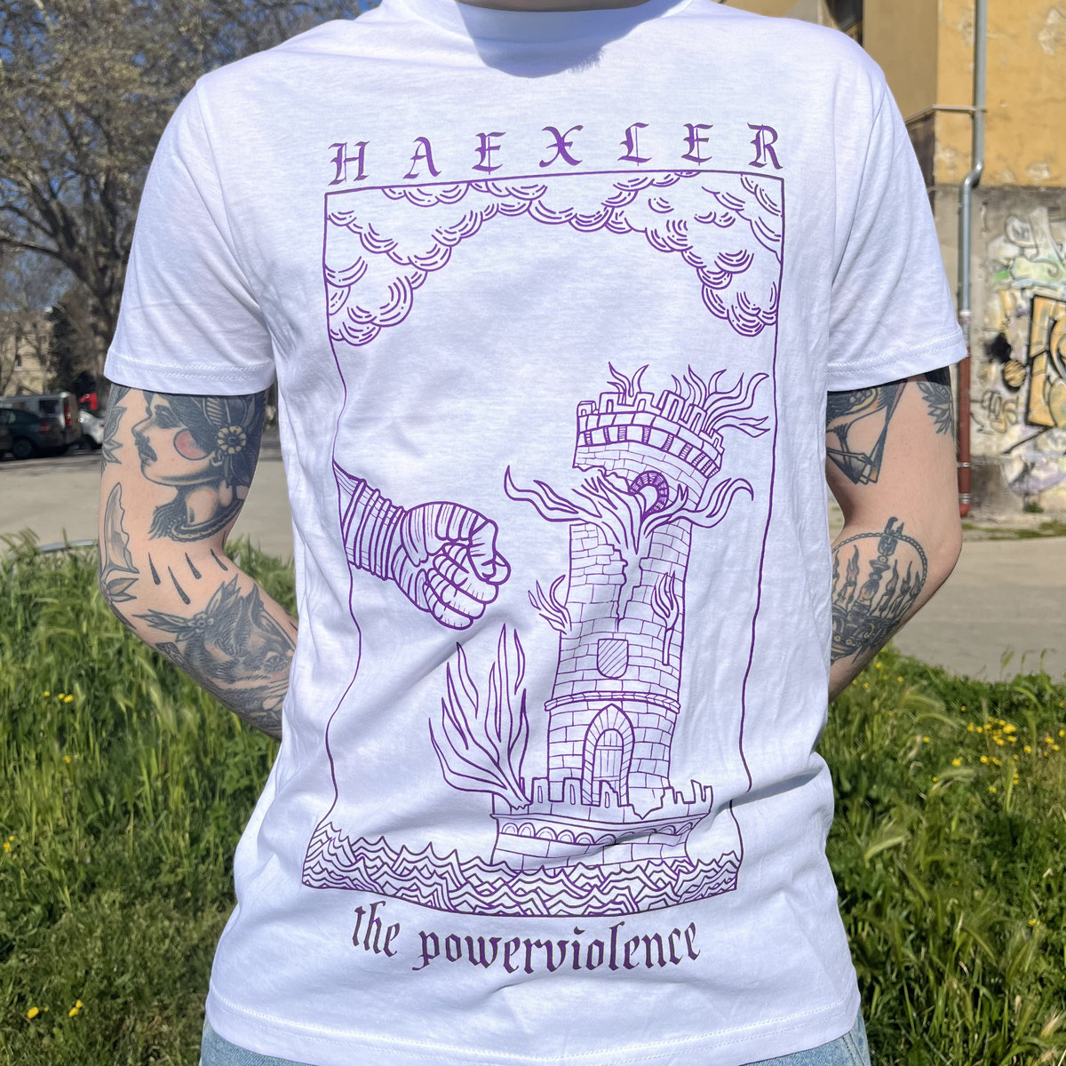 "THE POWERVIOLENCE" white shirt | Haexler