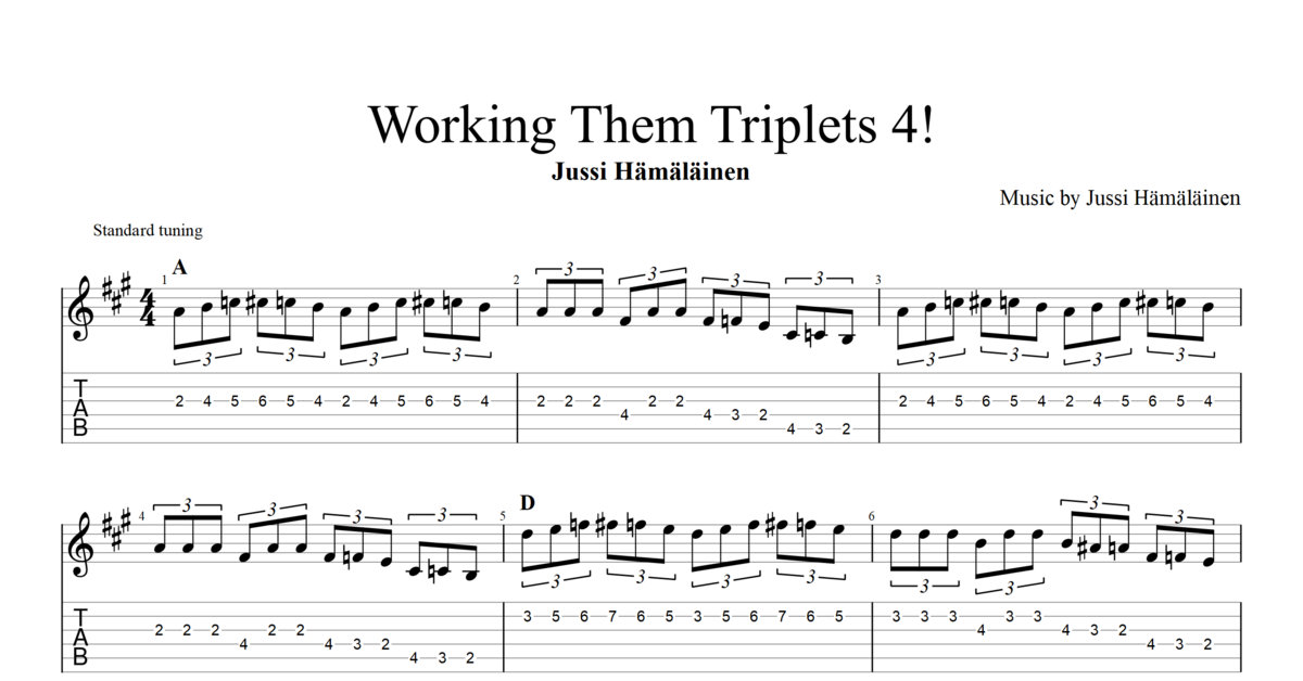 Working Them Triplets 4! - Sheet music/Tab | Jussi Hämäläinen