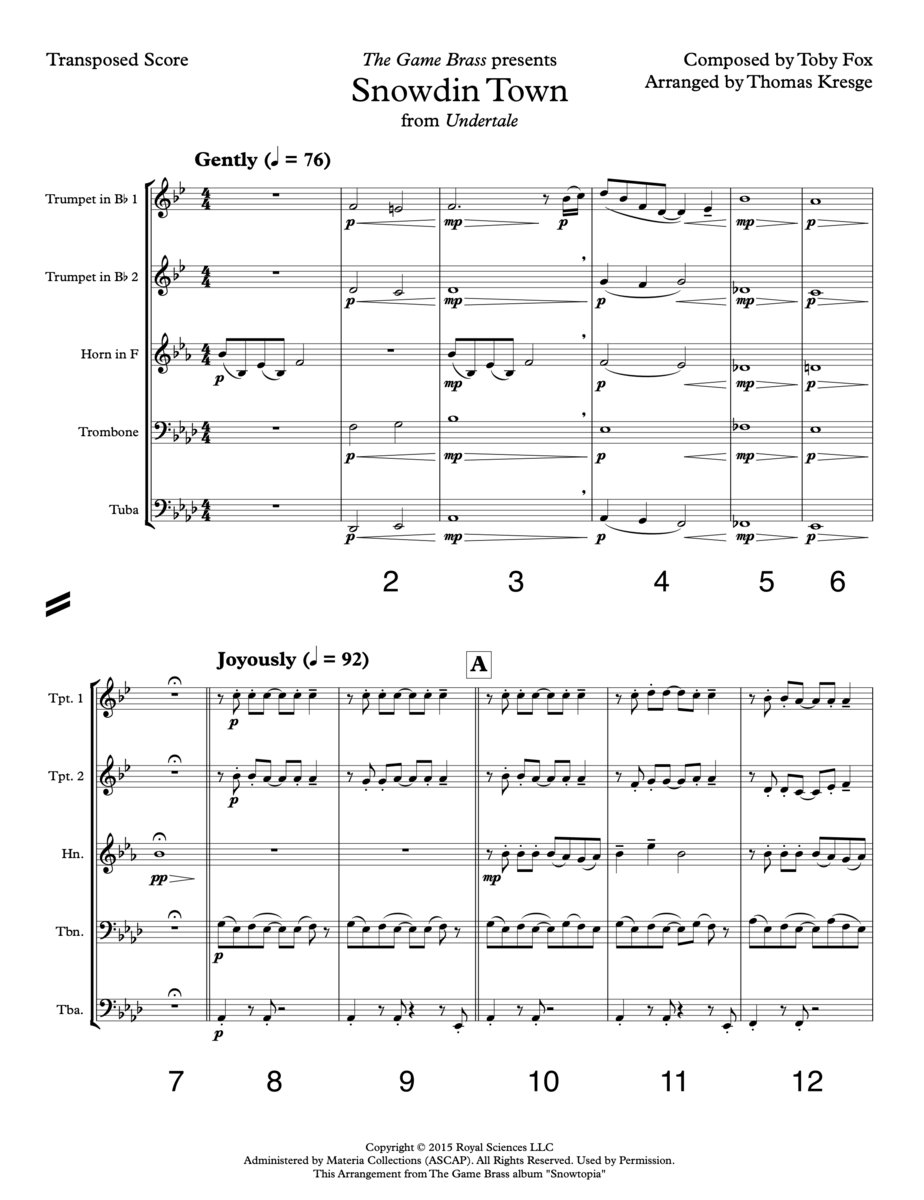 Snowdin Town (from "Undertale") - Score and Parts | The Game Brass
