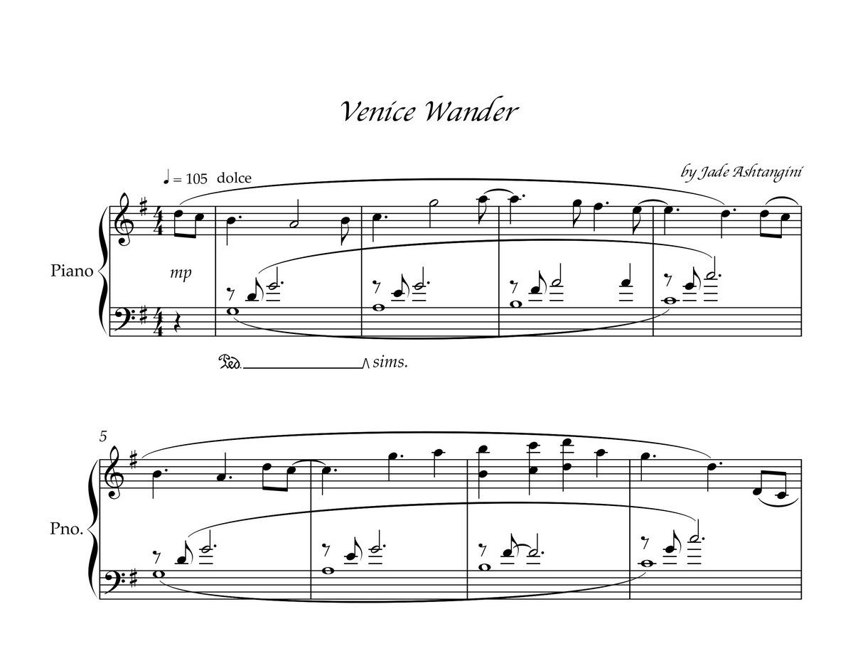 Sheet Music - Digital (PDF) - Venice Wander | Jade Ashtangini
