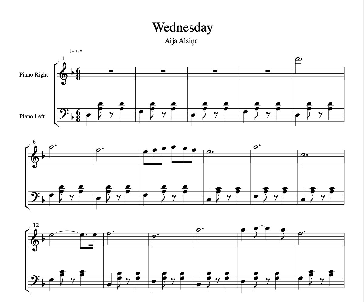 Wednesday - Sheet Music for Piano | Aija Alsina