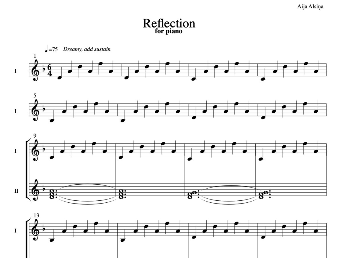 Reflection - Sheet Music for Piano + Digital Track | Aija Alsina