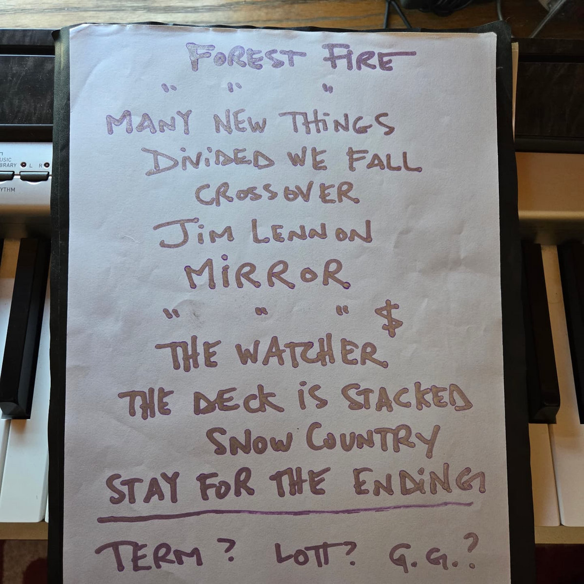 Original District 97 Setlist (handwritten by Leslie) | District 97