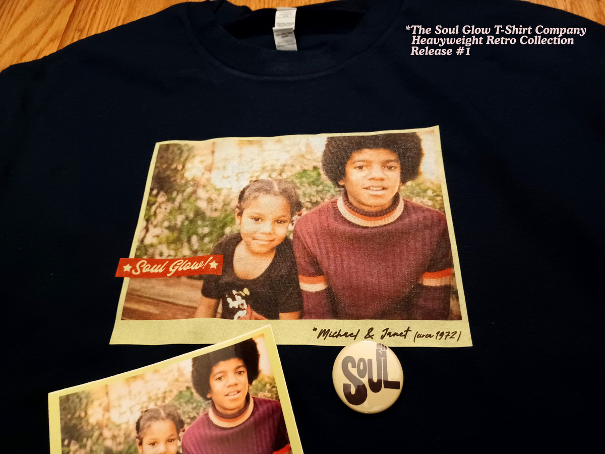 SOUL GLOW "Michael & Janet" unisex tee/sticker/button set (Dark Navy) 2XL | the Dynamite Dave Soul