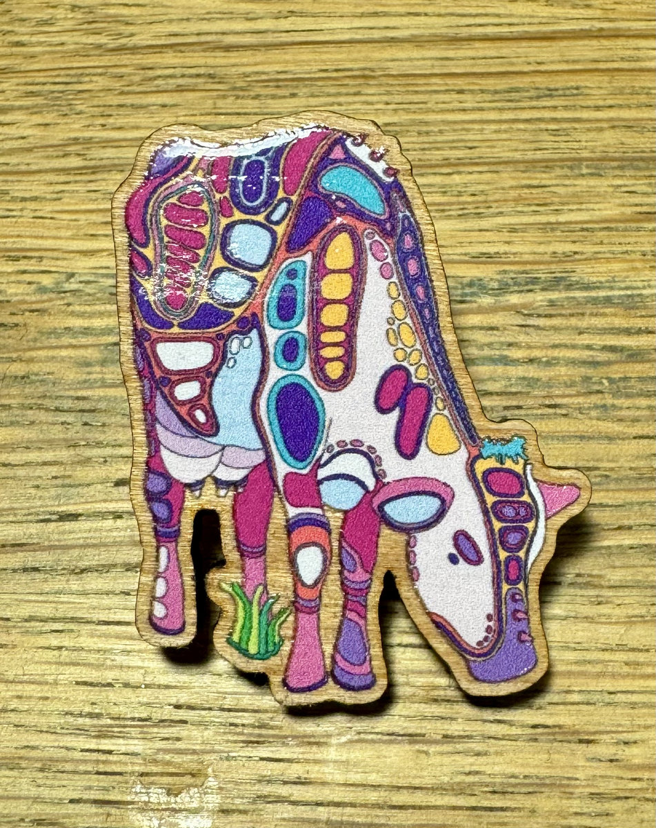 Cow of Rainbows Wooden Pin Badge | Ott