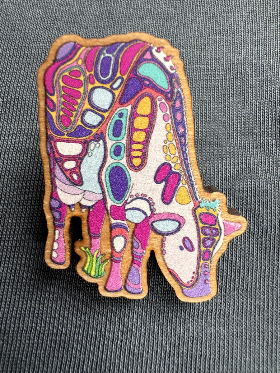 Cow of Rainbows Wooden Pin Badge | Ott