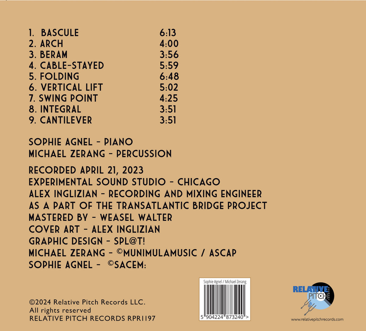 DRAW BRIDGE | Sophie Agnel, Michael Zerang | Relative Pitch Records