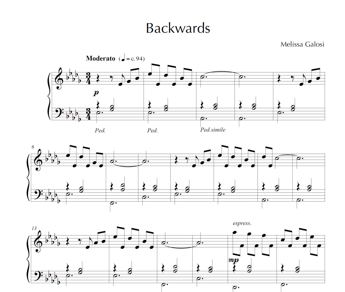 Backwards - Piano Sheet Music | Melissa Galosi