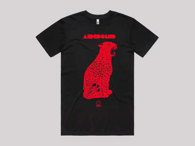 Red dayglo leopard print tee shirt by Mew | Aircooled