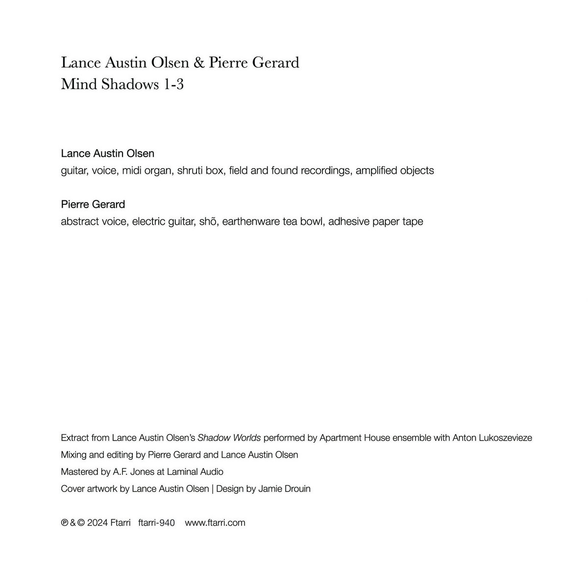Mind Shadows | Lance Austin Olsen / Pierre Gerard | Ftarri