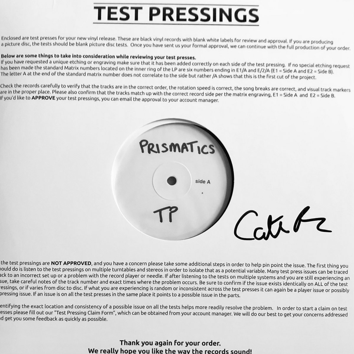Prismatics (unique, signed Test Pressing) | Cate Francesca Brooks