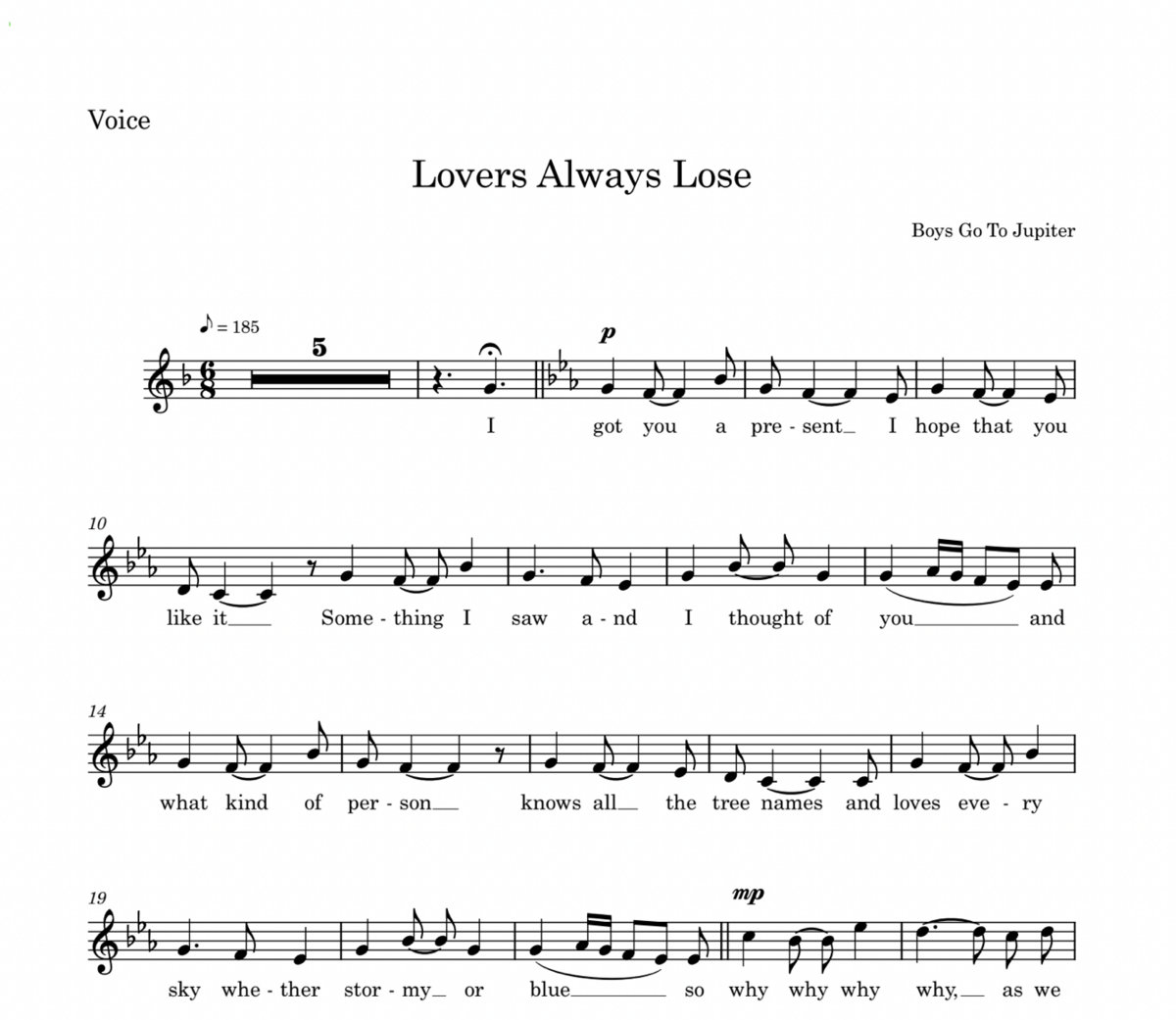 Lovers Always Lose Sheet Music | Boys Go To Jupiter