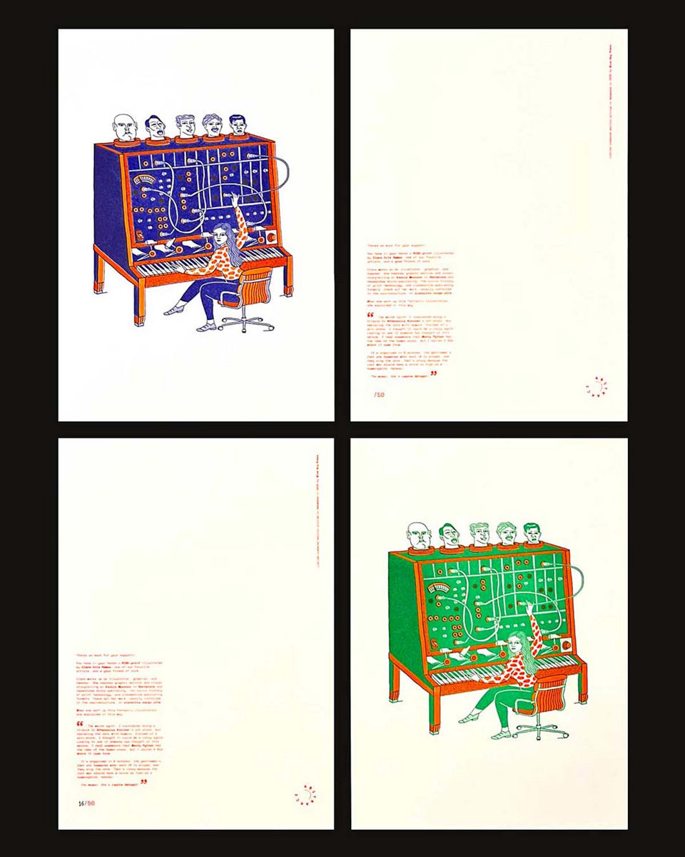 RISO print, illustration by Clara Iris | Abstrakce Records