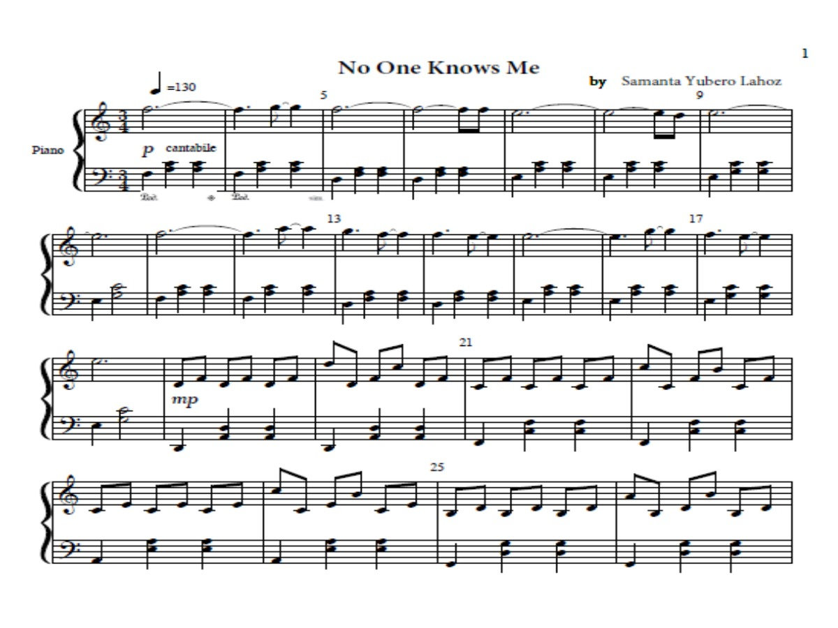 No One Knows Me - Piano Sheet | Samyula