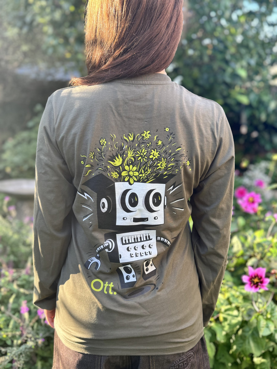 Exploding Head Bot long sleeve khaki t-shirt | Ott
