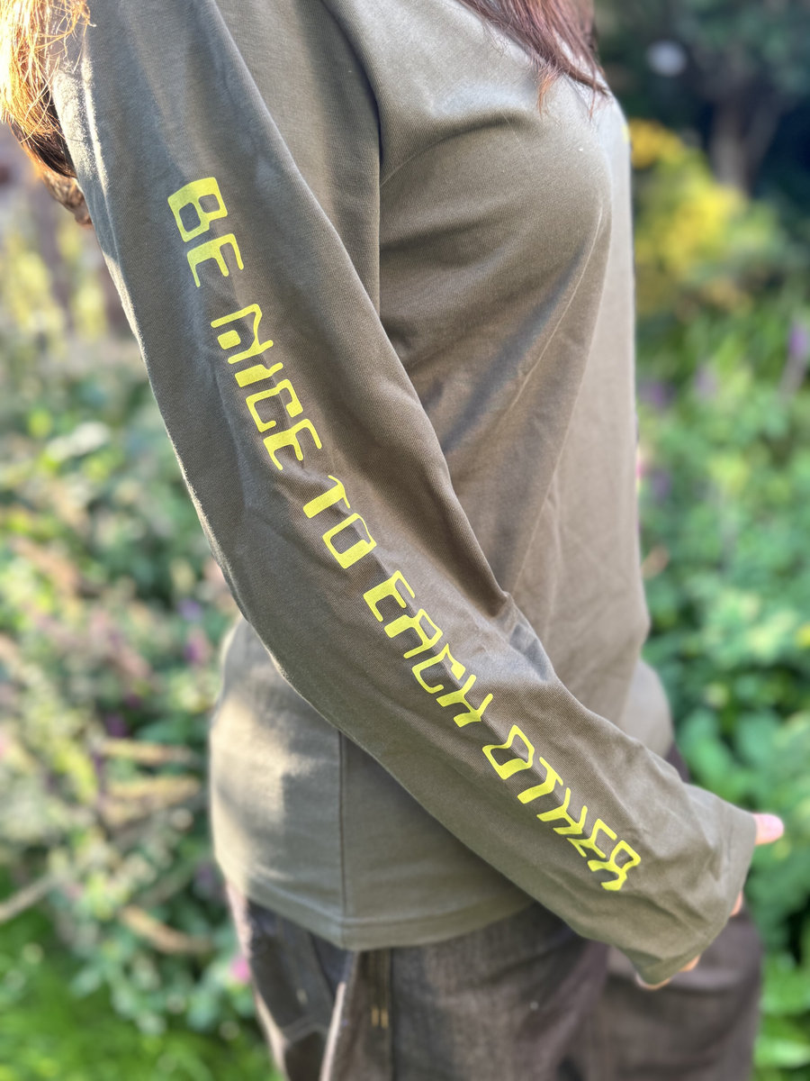 Exploding Head Bot long sleeve khaki t-shirt | Ott