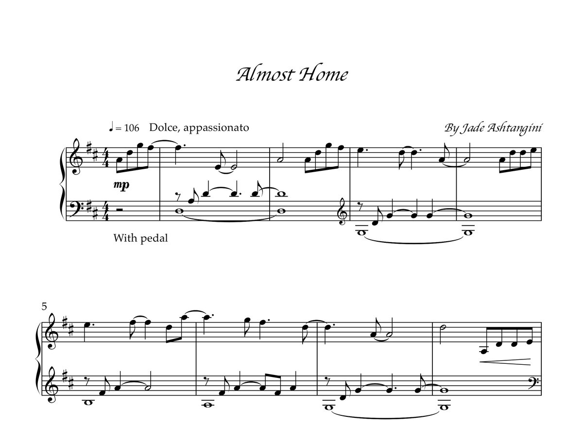 Sheet Music - Digital (PDF) - Almost Home | Jade Ashtangini