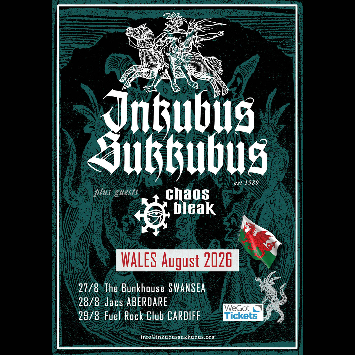 Inkubus Sukkubus + Chaos Bleak in Wales: A3 poster & 3 gig tickets ...