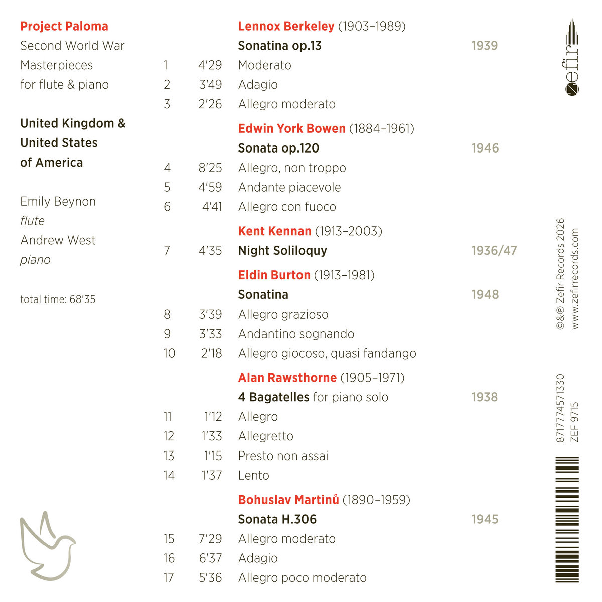 Project Paloma V: Second World War Masterpieces for flute & piano ...