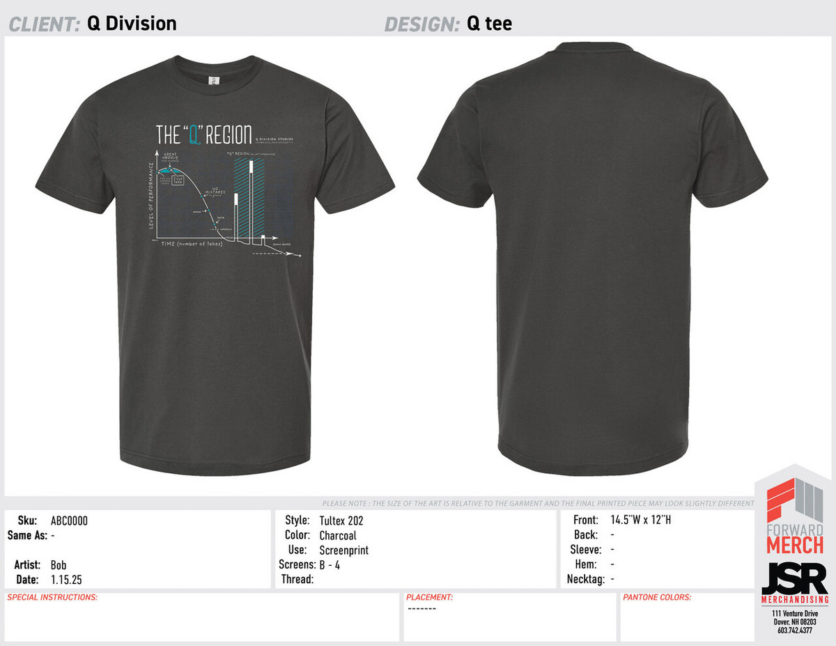 Q Region T-shirt: Charcoal Grey, design on front only | Q-Dee Records