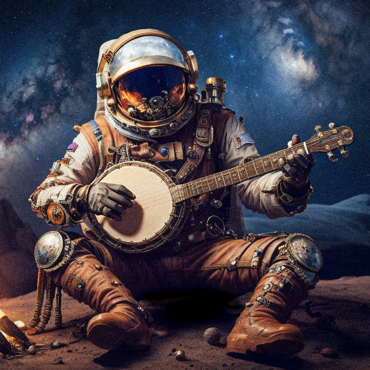 Banjo Playing Astronaut On Moon