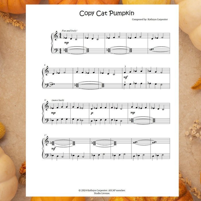 "Copy Cat Pumpkin" (Sheet Music Easy Piano, PDF) | Kathryn Carpenter