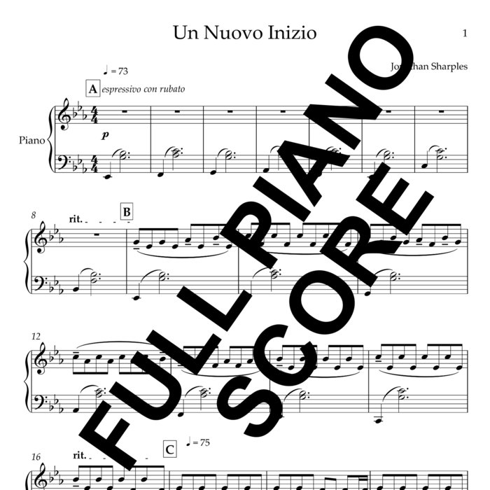 Un Nuovo Inizio - Full Piano Score | Jonathan Sharples Music