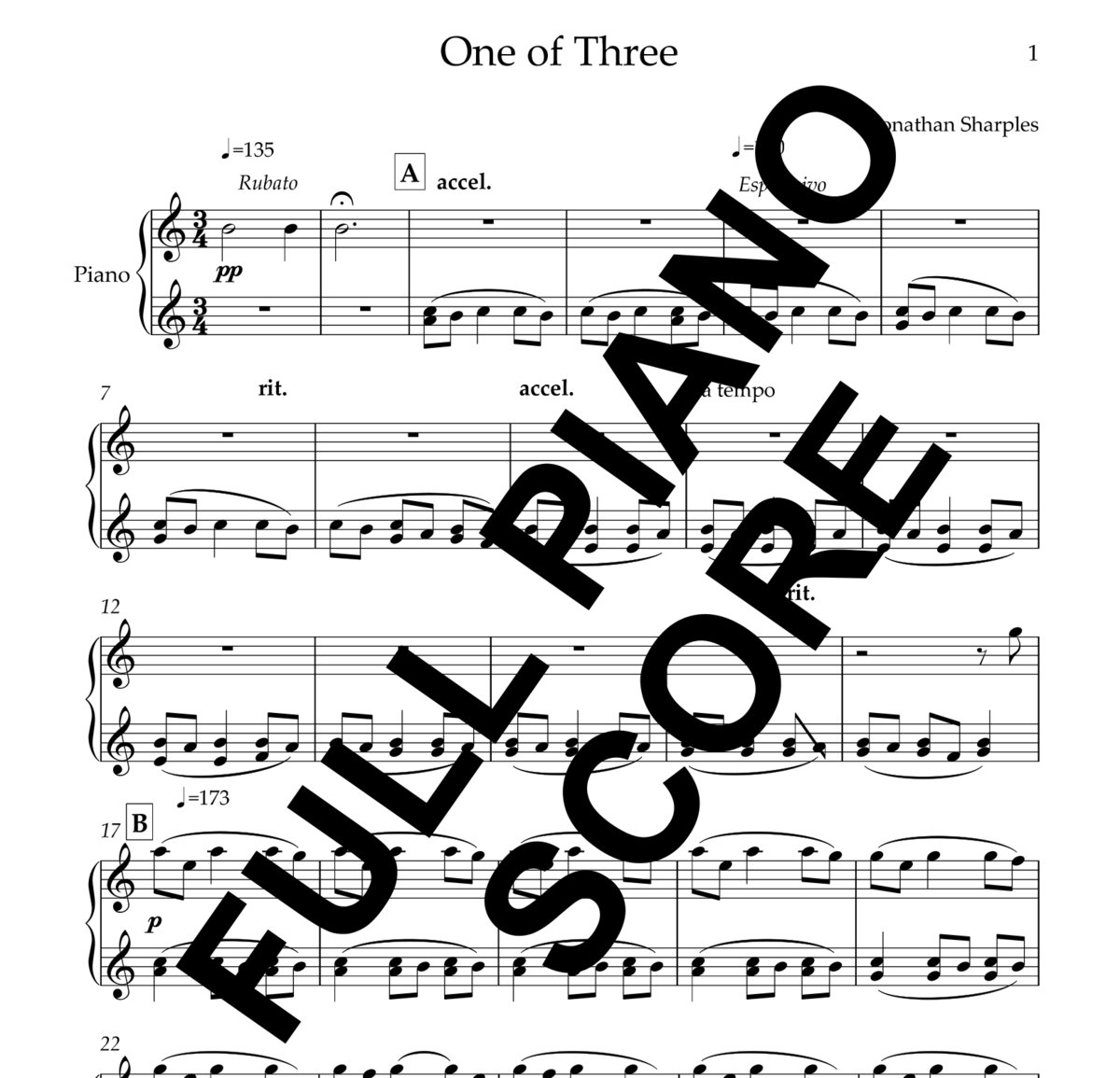 One of Three - Full Piano Score | Jonathan Sharples Music