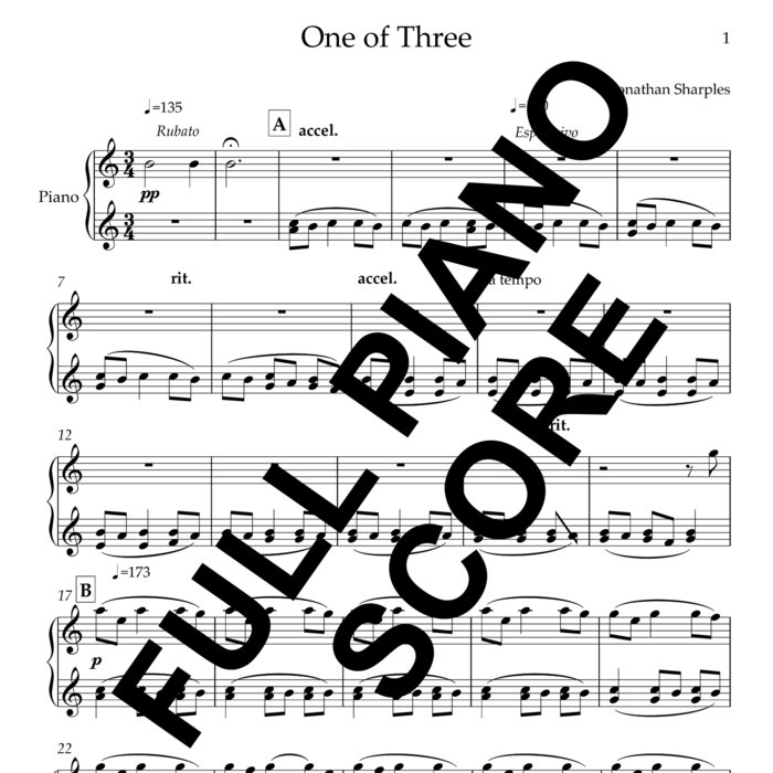 One of Three - Full Piano Score | Jonathan Sharples Music