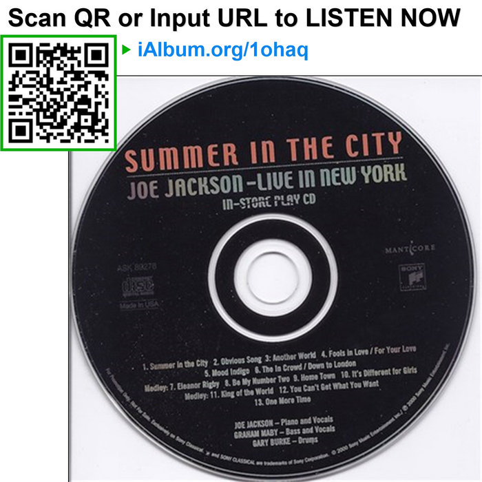 Summer In The City Live In New York In Store Play CD | Joe Jackson