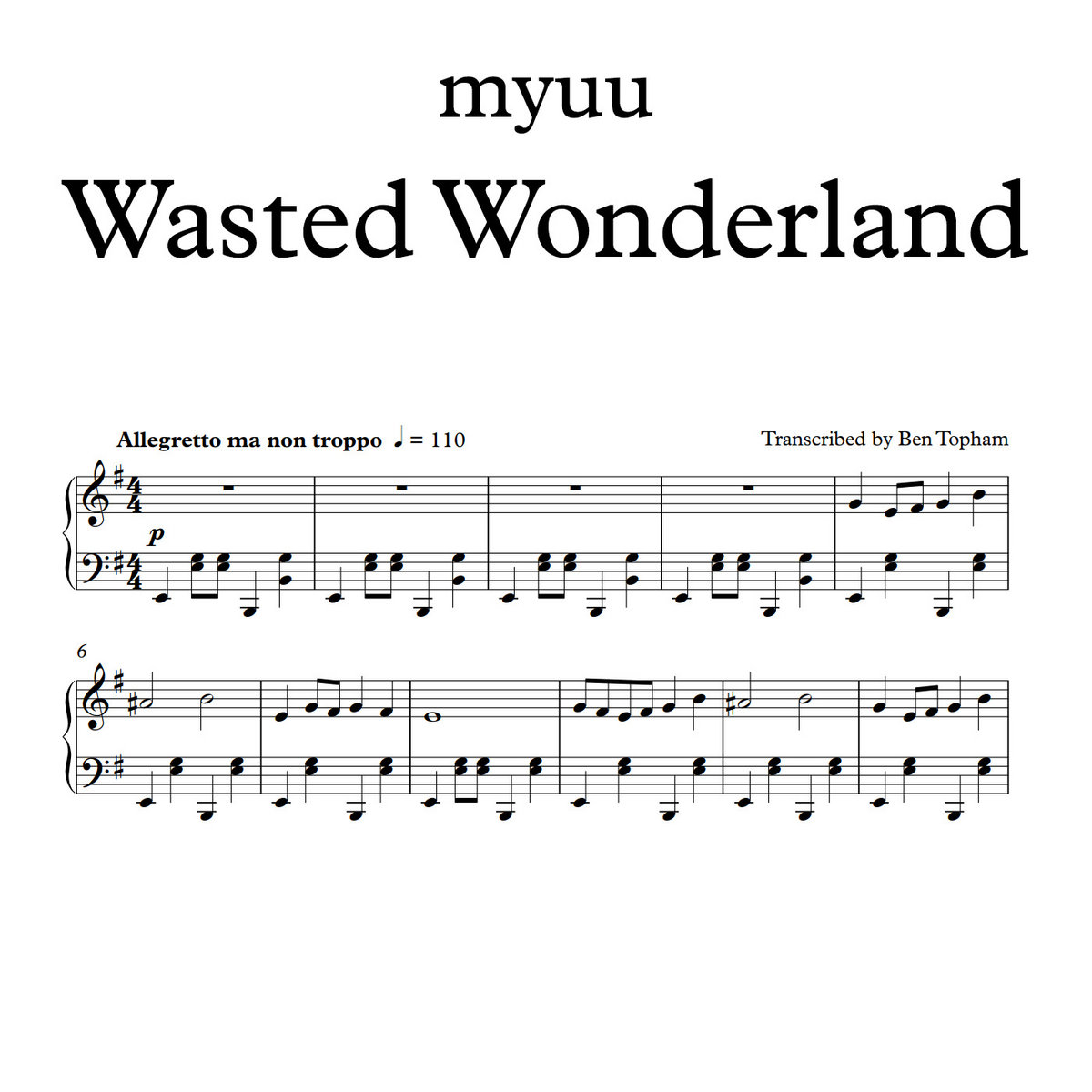 Wasted Wonderland - Sheet Music | Myuu | Myuu Piano Sheet Music
