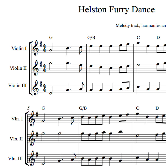 Helston Furry Dance - Harmony Sheet Music Arrangement | Celtic Fiddle ...