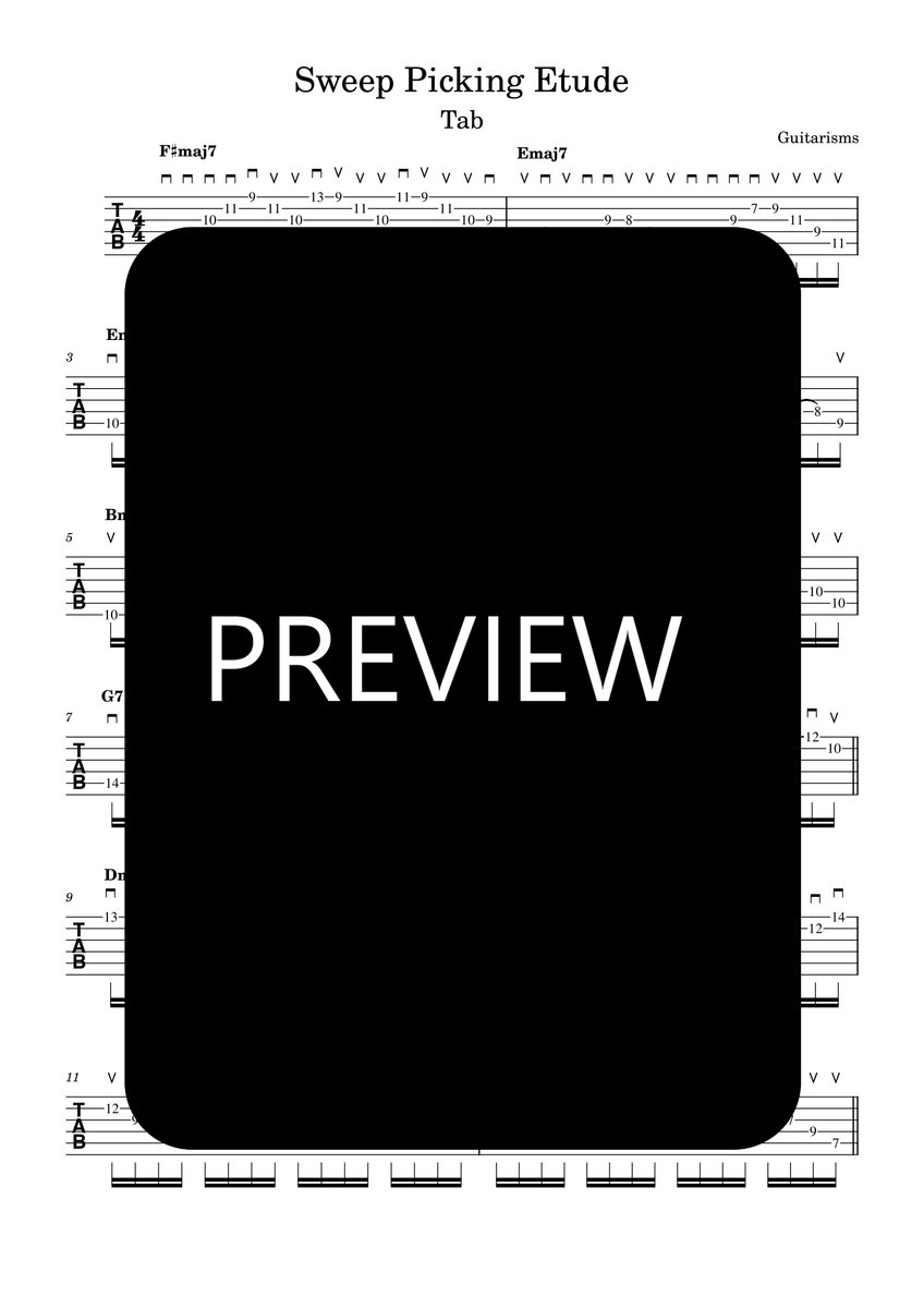 Sweep Picking Etude Tab and Notation | Guitarisms