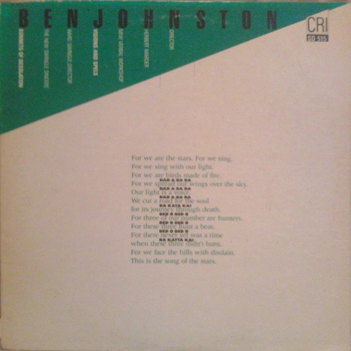 Ben Johnston: Sonnets of Desolation; Visions and Spels | The New Swingle Singers | Composers ...