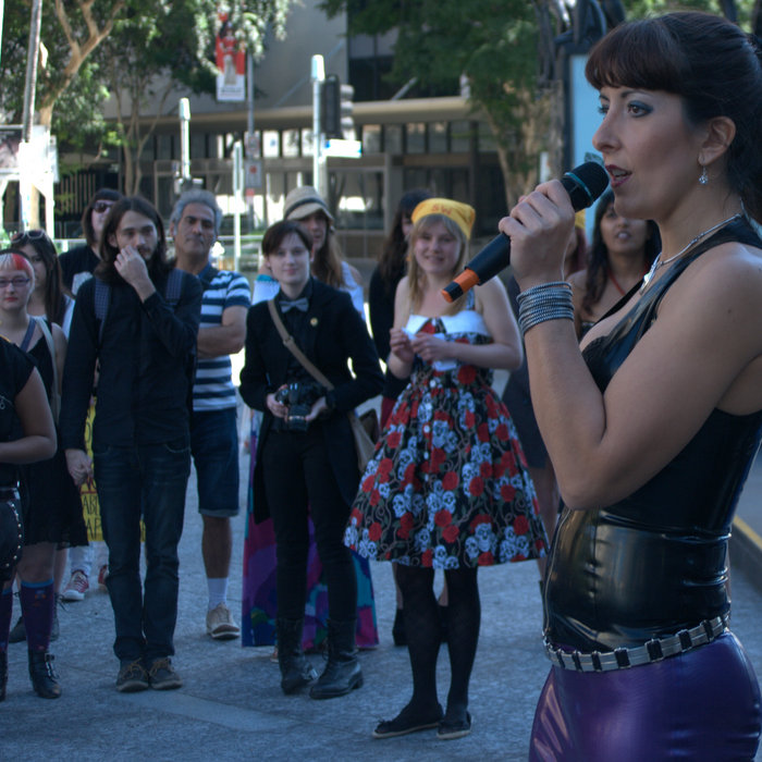 Mistress Mercury Kalyss (Andrea Silva) speaks at Slutwalk Brisbane 2012 ...