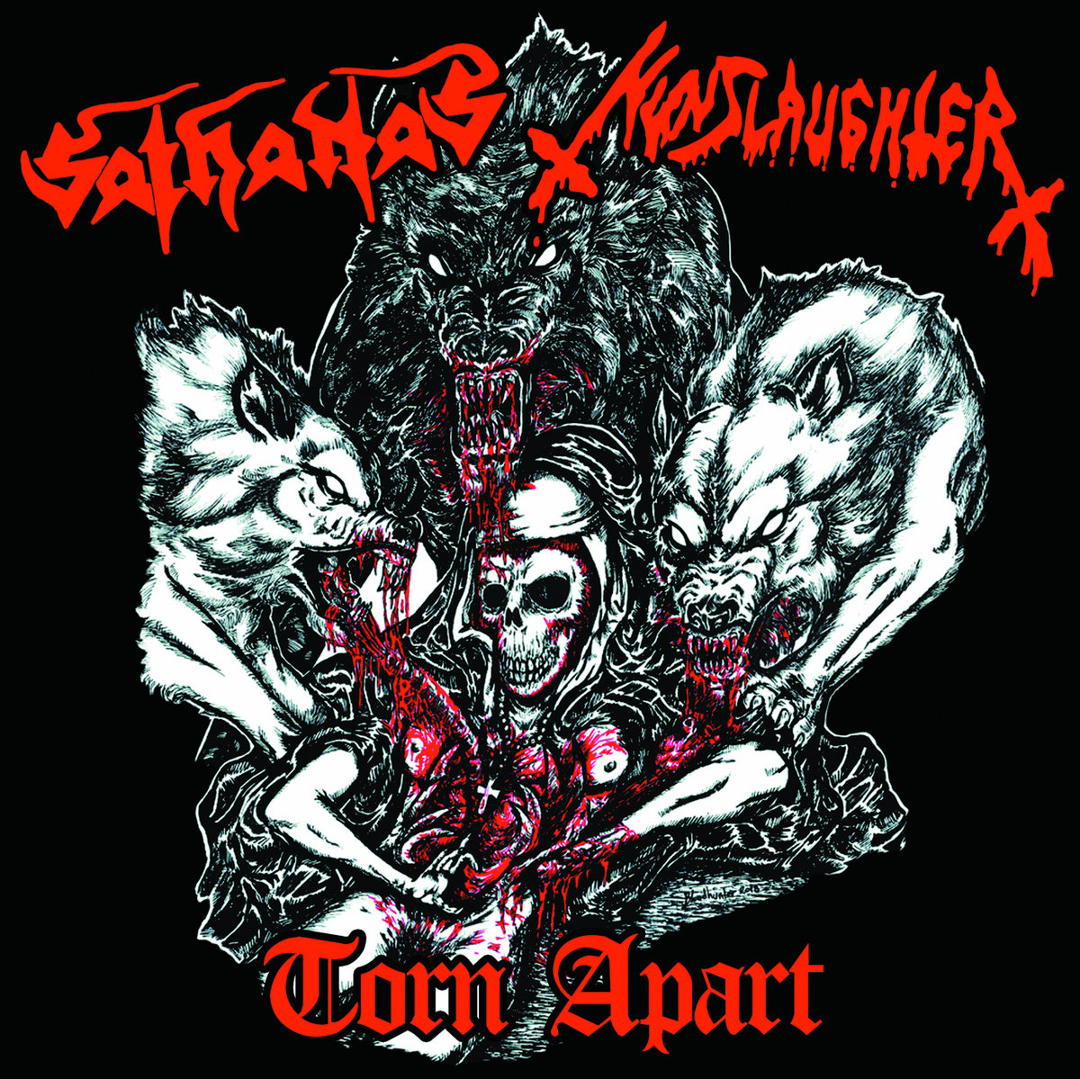 "Torn Apart" Split 7" EP | Sathanas / Nunslaughter | WolfKult Religion