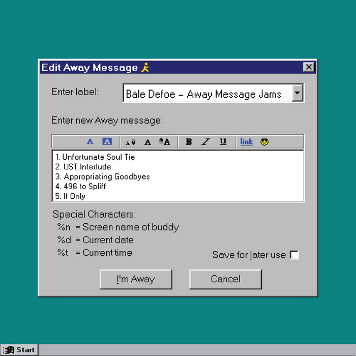 Away Message Jams | Bale Defoe