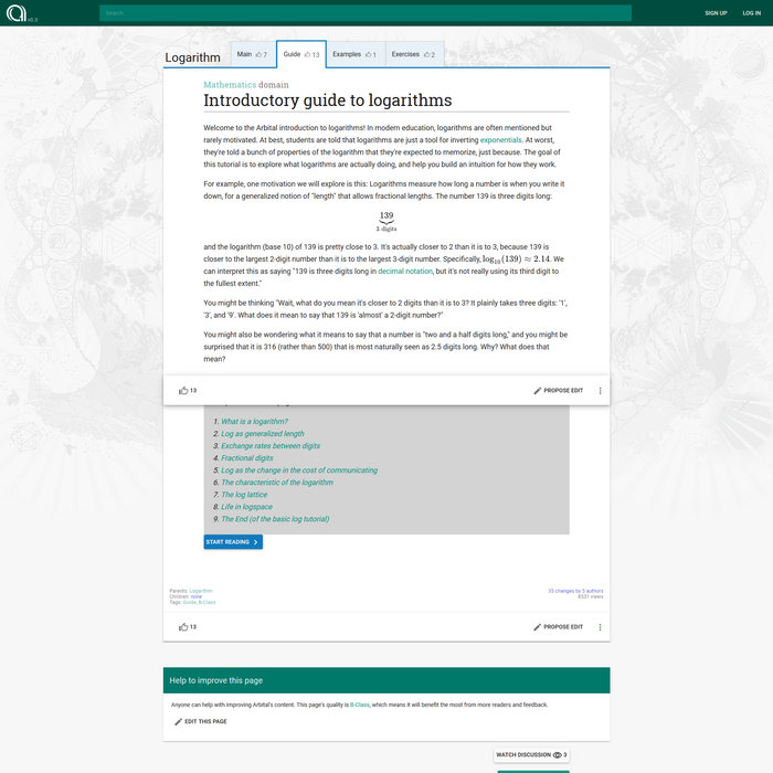Introductory guide to logarithms - Arbital | Casually Read